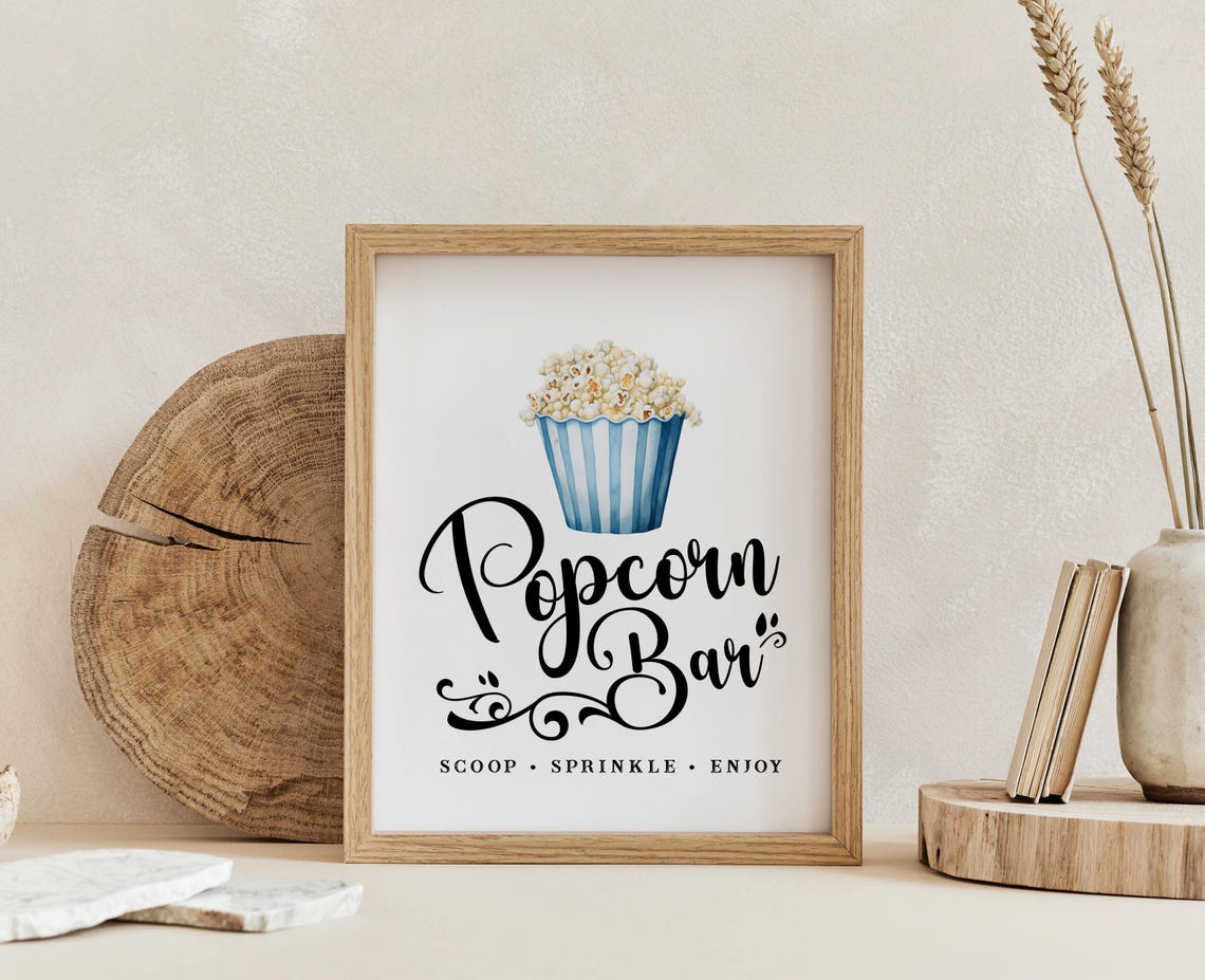 Popcorn Bar - Popcorn Station Sign - Minimalist - Printable - Digital ...