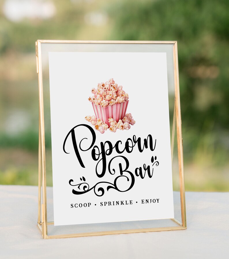 Popcorn Bar - Popcorn Station Sign - Minimalist - Printable - Digital ...