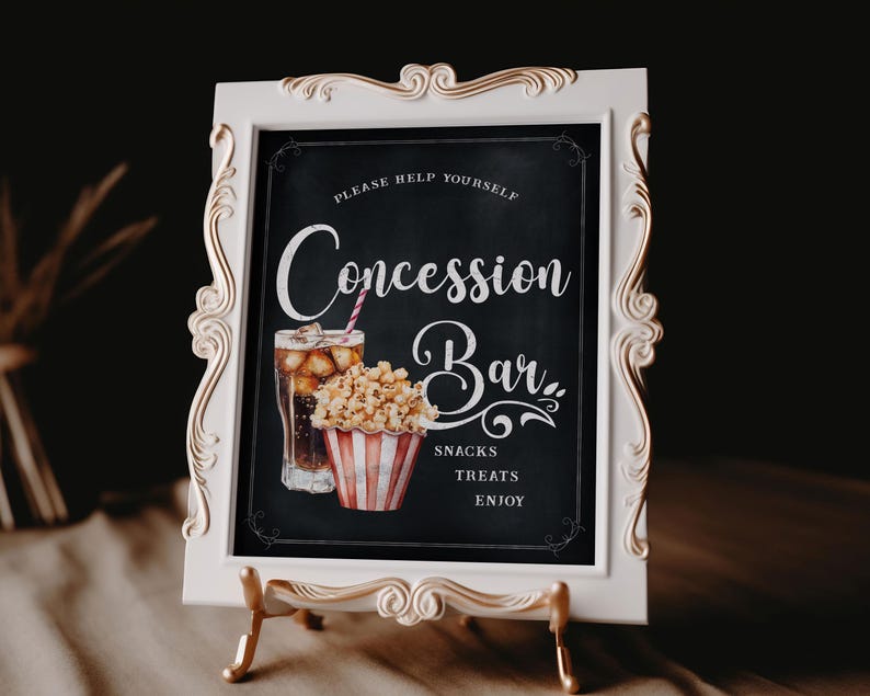Concession Bar - Concession Stand Sign - Movie Time - Chalkboard ...