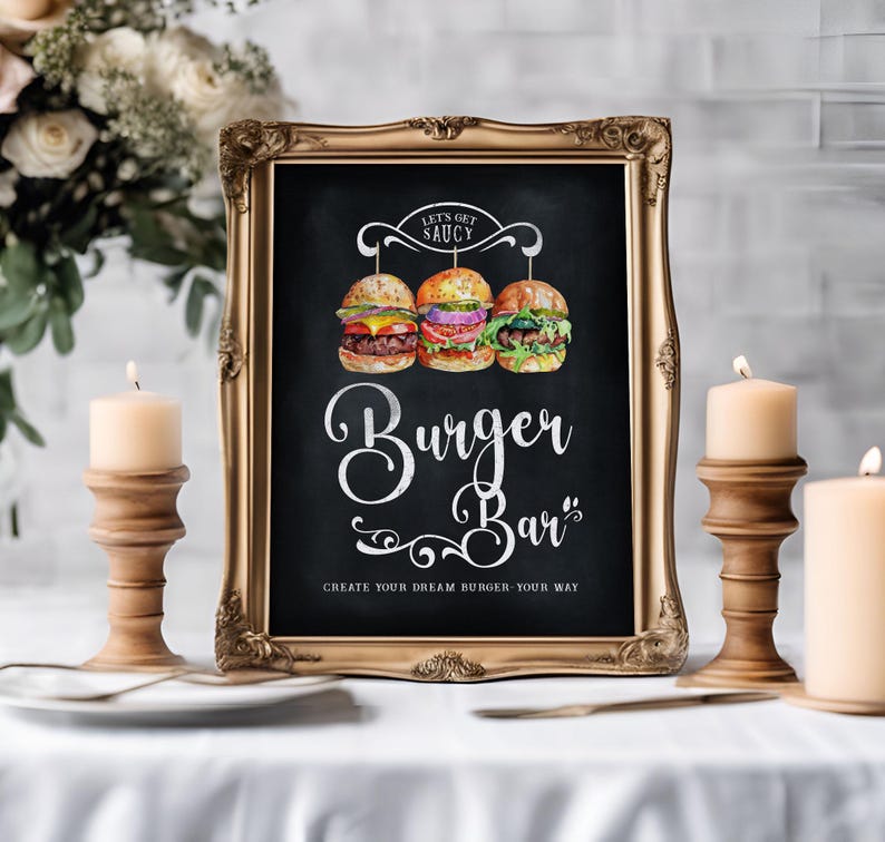 Burger Bar - Burger Station Sign - Chalkboard - Printable - Digital ...