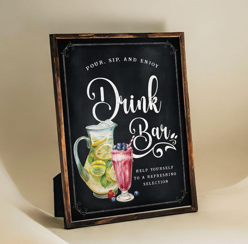 Drink Bar - Drink Station Sign - Chalkboard - Printable - Digital File ...