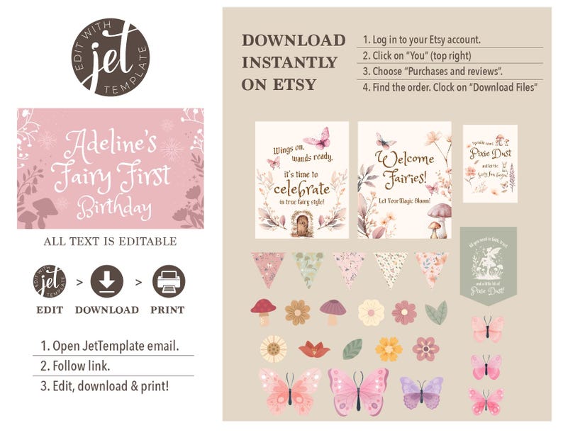 Editable Fairy Birthday Backdrop - Enchanted Garden Decorations ...