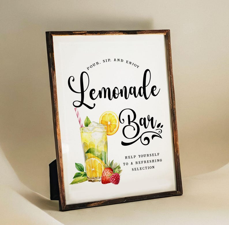 Lemonade Bar - Lemonade Stand Sign - Minimalist - Printable - Digital ...