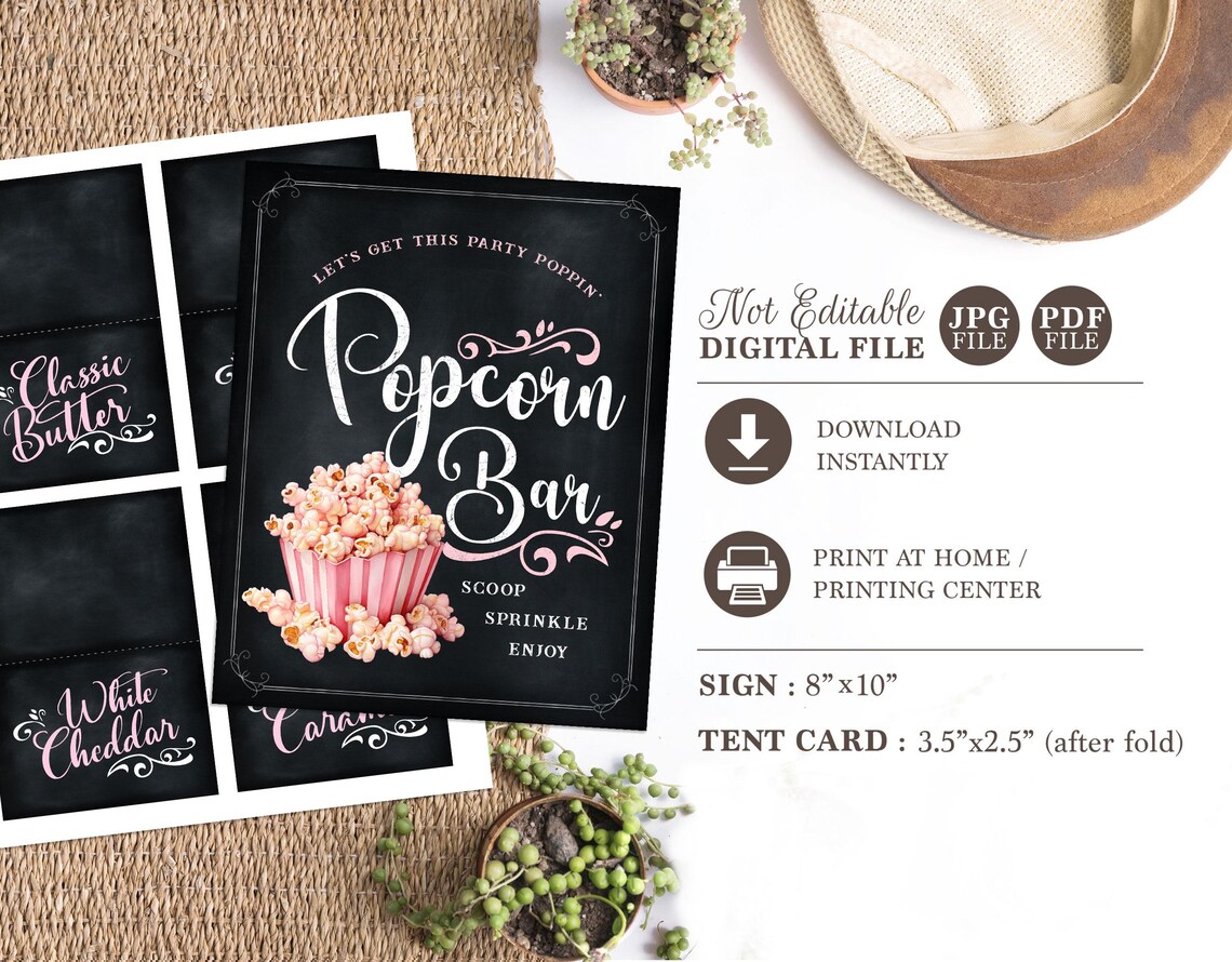 Popcorn Bar Popcorn Station Sign Chalkboard Printable Digital File - Etsy