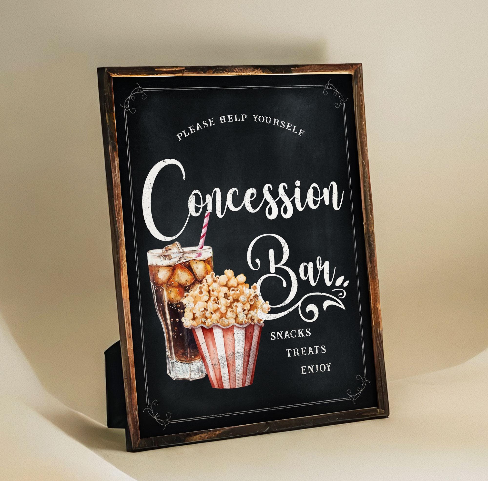 Concession Bar - Concession Stand Sign - Movie Time - Chalkboard ...