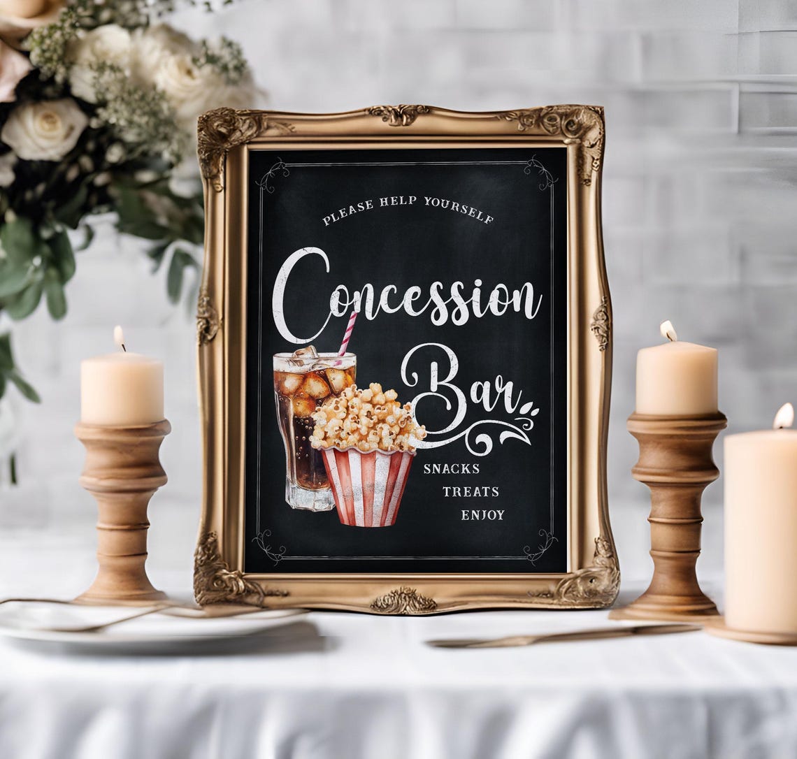 Concession Bar - Concession Stand Sign - Movie Time - Chalkboard ...