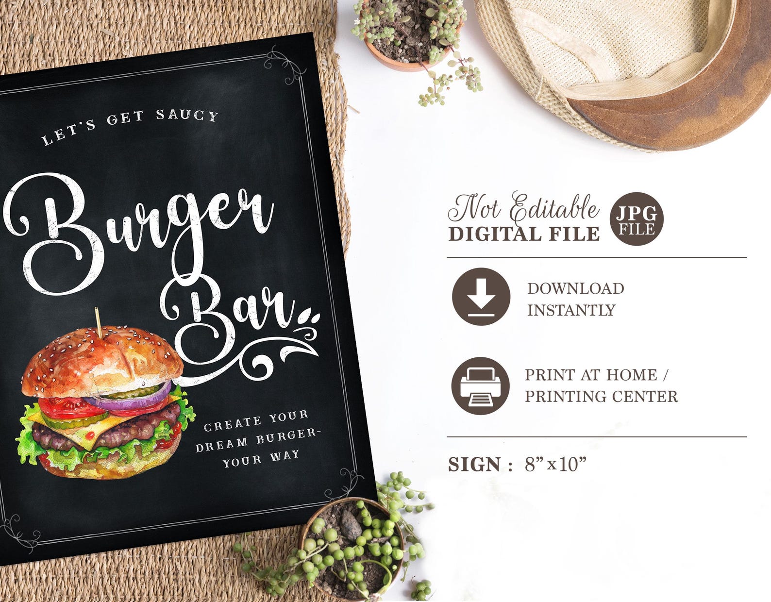 Burger Bar - Burger Station Sign - Chalkboard - Printable - Digital ...