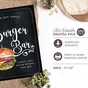 Burger Bar - Burger Station Sign - Chalkboard - Printable - Digital ...