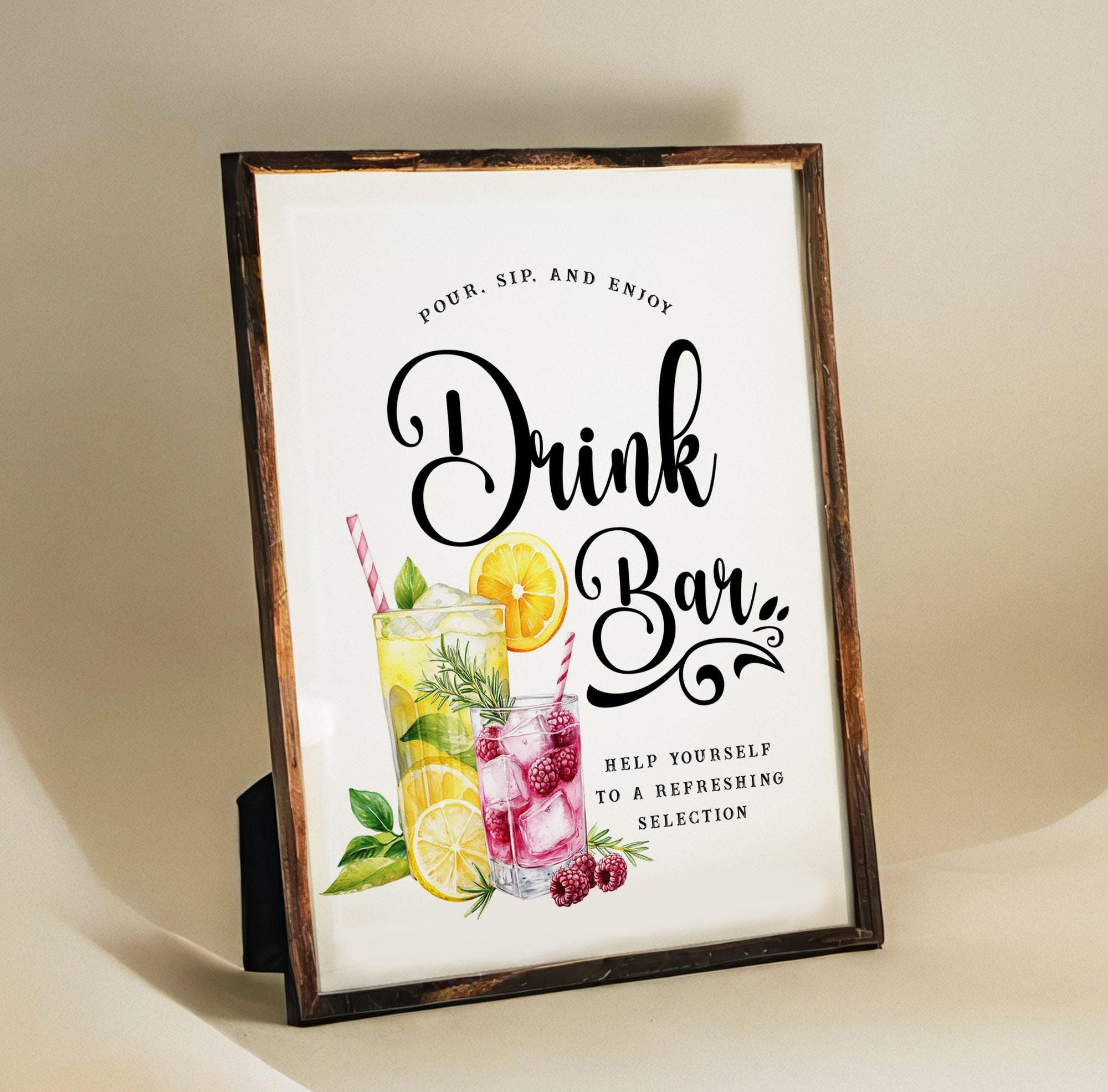 Drink Bar - Drink Station Sign - Chalkboard - Minimalist - Digital File ...