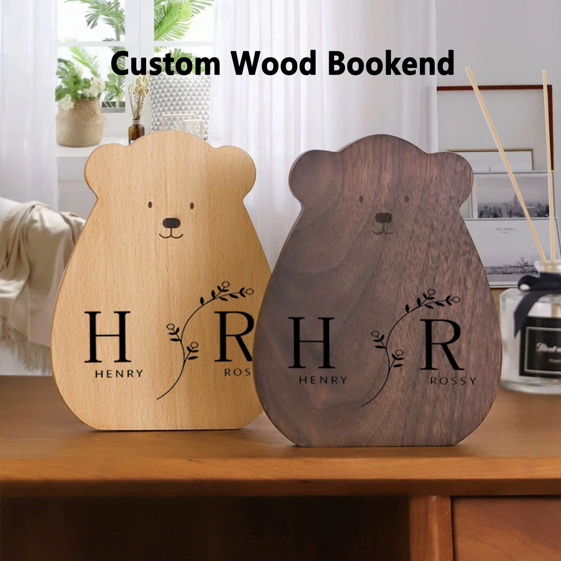 Custom Wood Bookend|reader Hobby Gift|cute Book Storage|personalized ...