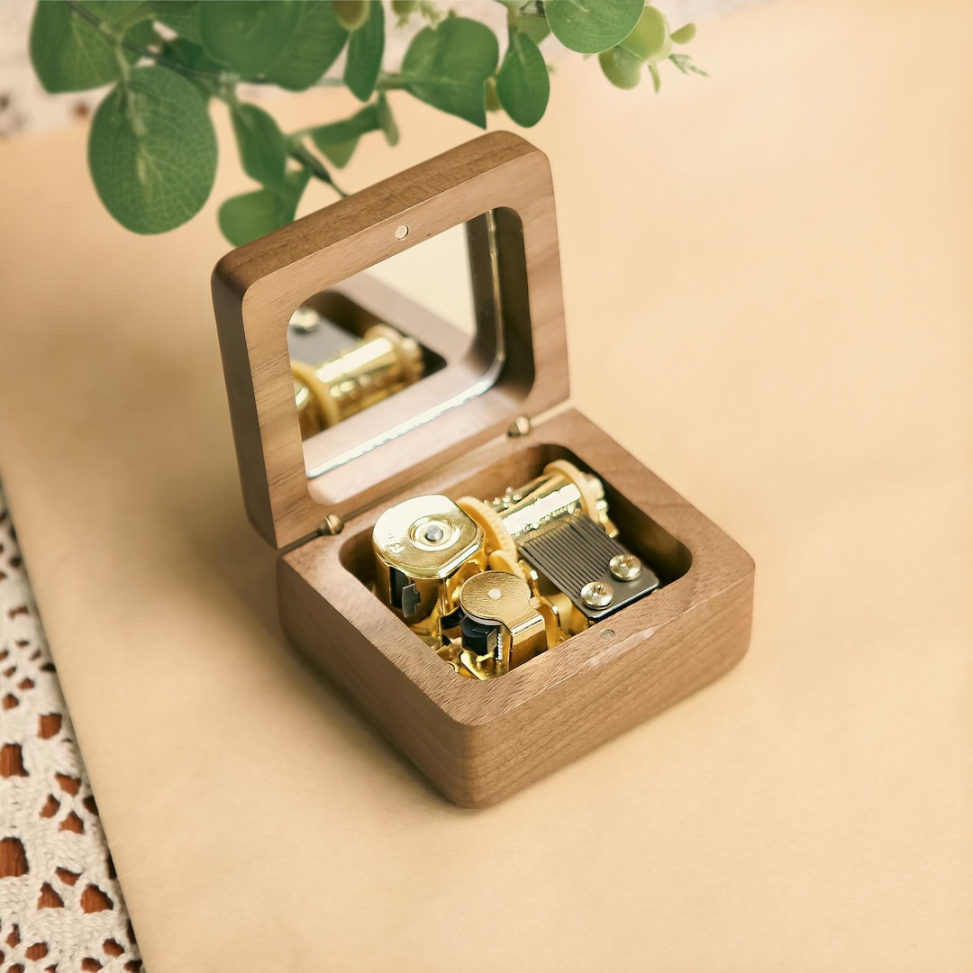 Birthday Gift Custom Vintage Wooden Mirror Music Box Personalized ...
