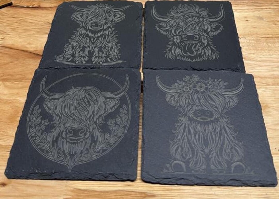 Highland Cow Slate Coaster Set - Etsy