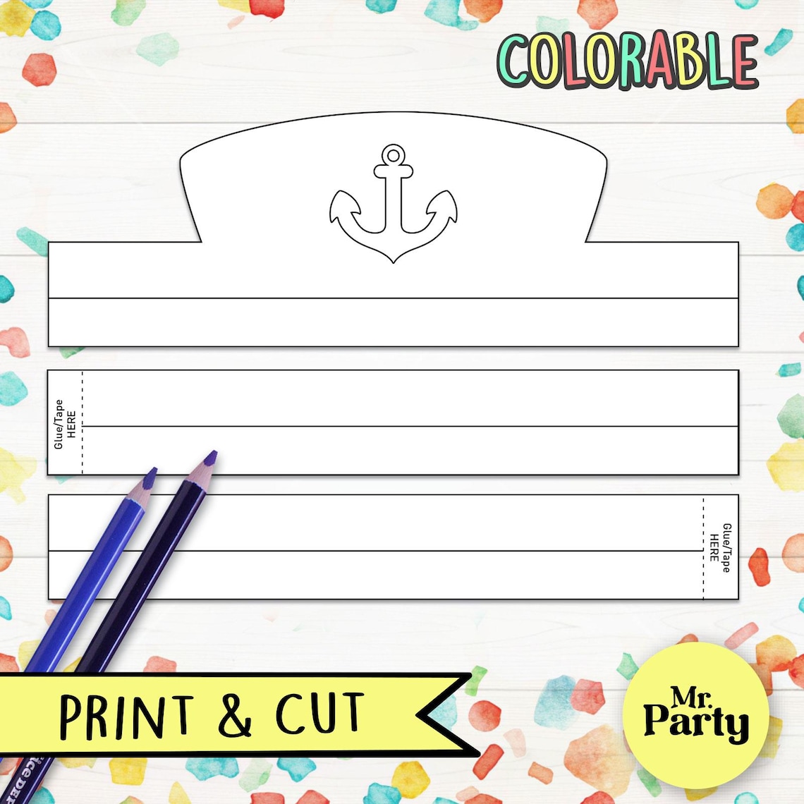 Sailor Hat Paper Crown, Printable Sailor Hat, Sailor Hat Party ...