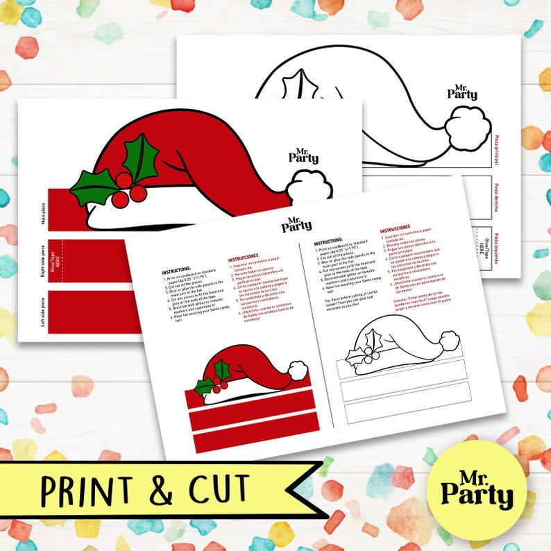 Santa Holly Leaf Hat Paper Crown, Christmas Paper Crown Pdf, Printable ...