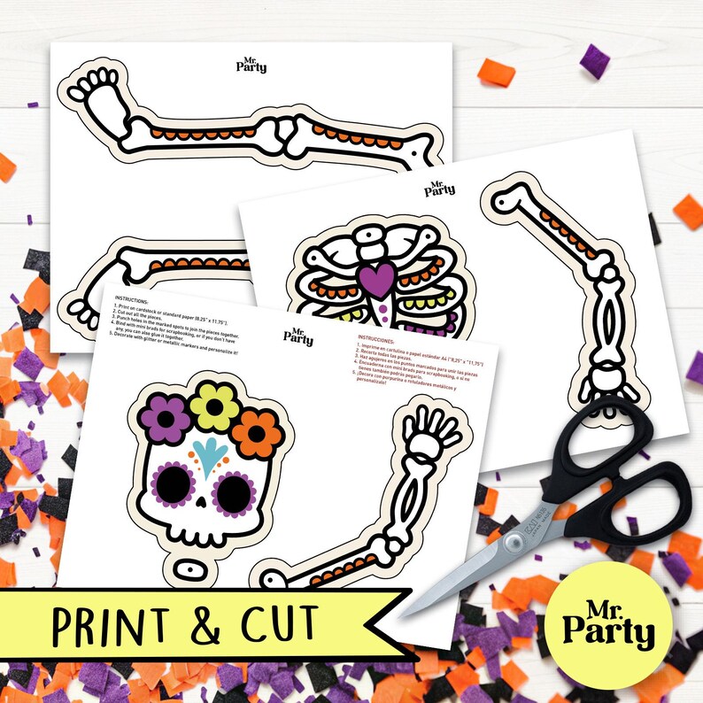 Printable Catrina Sugar Skull Cut & Paste Craft 21 Inch, Skeleton Cut ...