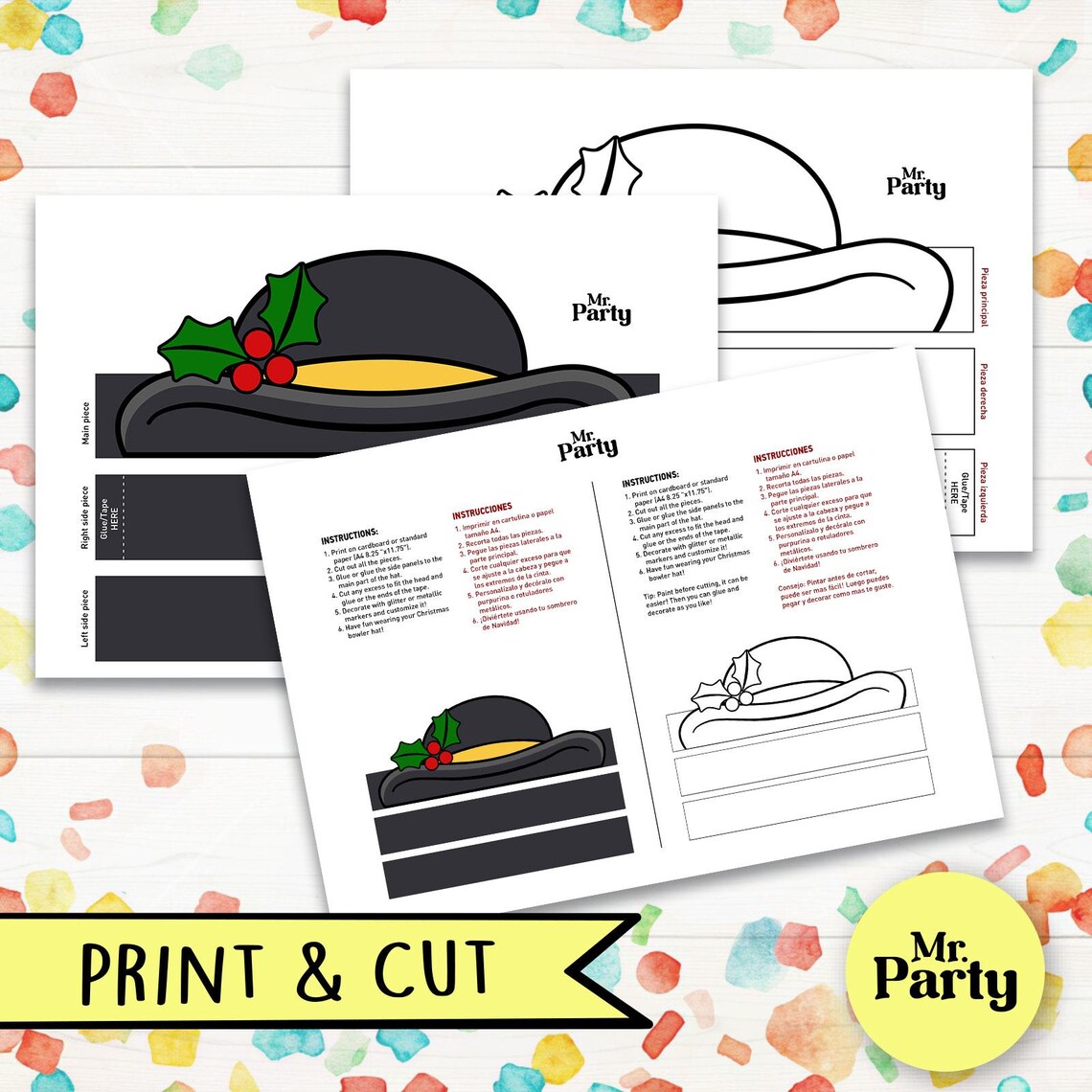 Santa Bowler Hat Paper Crown, Christmas Paper Crown Pdf, Printable ...