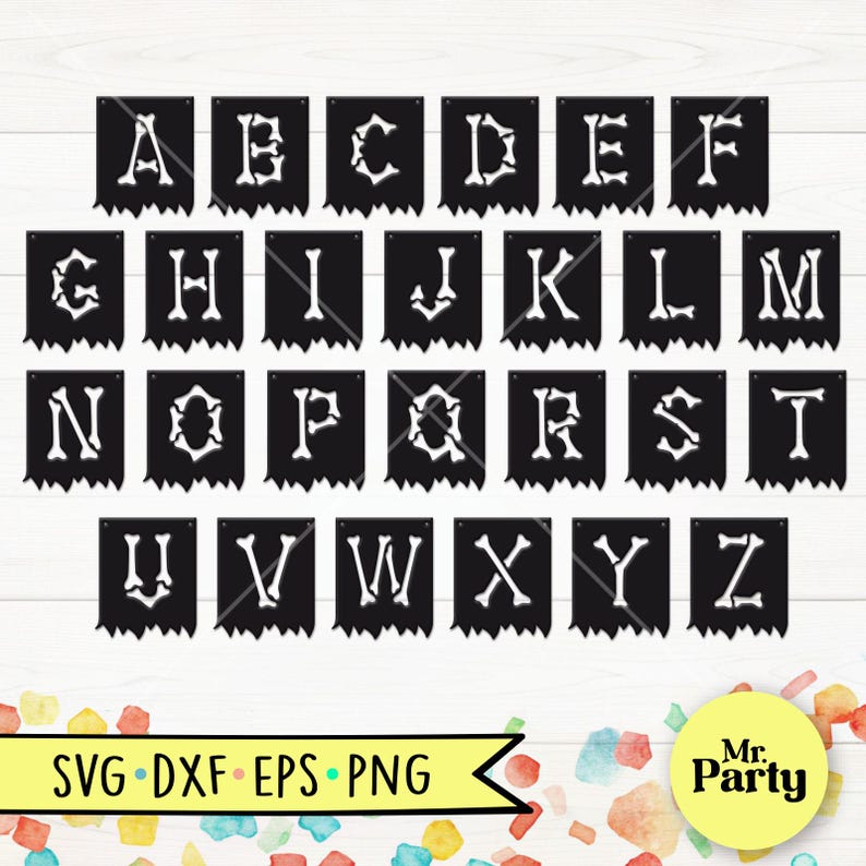 Bones Alphabet Banners SVG, Bunting SVG, DIY Custom Banners, Halloween ...