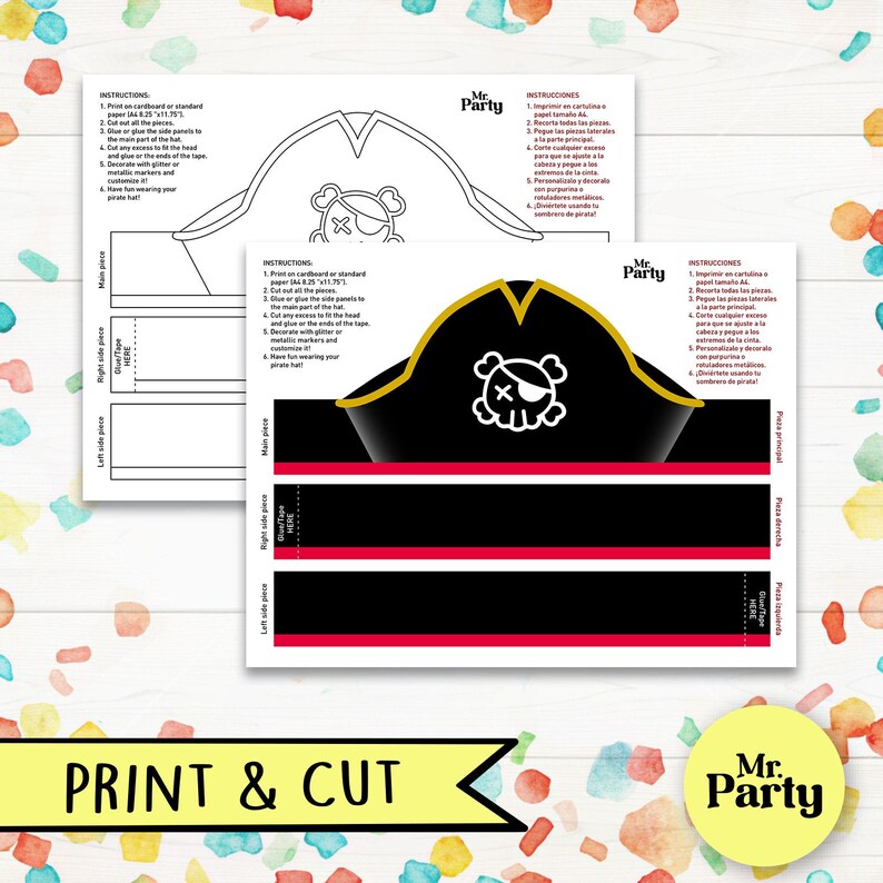 Pirate Hat Paper Crown, Printable Pirate Hat, Pirate Hat Party ...
