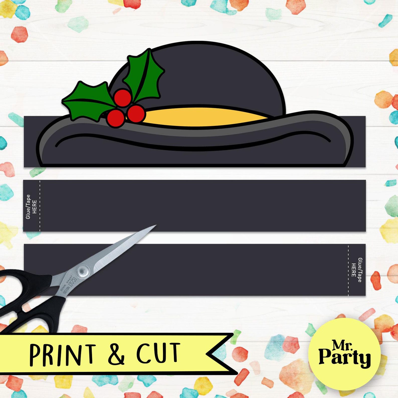 Santa Bowler Hat Paper Crown, Christmas Paper Crown Pdf, Printable ...