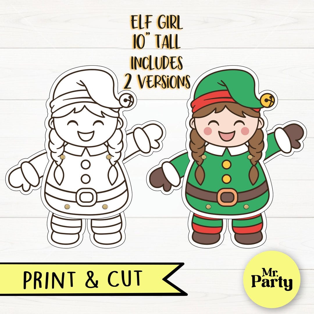 Printable Elf Girl Cut & Paste Craft, Elf Cut Craft, Elf Pdf, Christmas ...