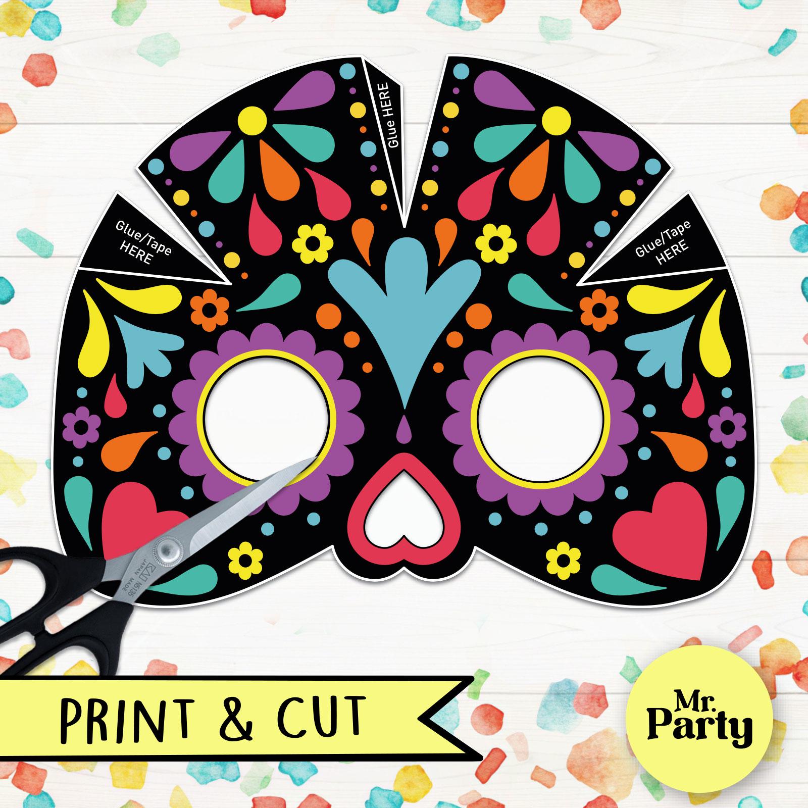 Catrina Mask Printable Coloring, Day of the Dead Sugar Skull Mask Pdf ...