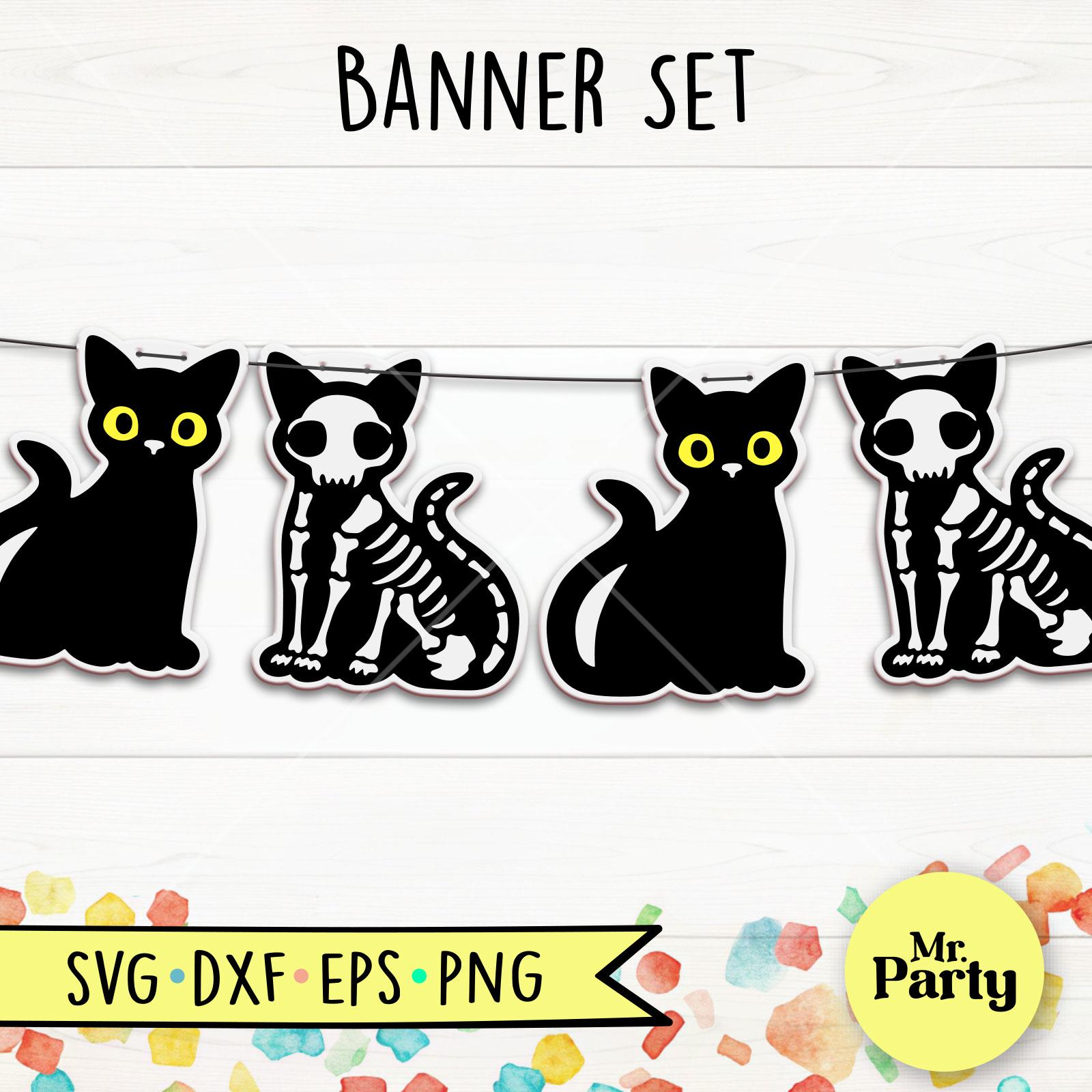 Cats Banner Svg, Skeleton Cat Svg, Cats Svg, Banner Halloween Svg ...