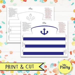Sailor Hat Paper Crown, Printable Sailor Hat, Sailor Hat Party ...