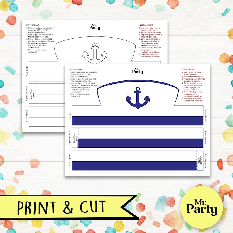 Sailor Hat Paper Crown, Printable Sailor Hat, Sailor Hat Party ...