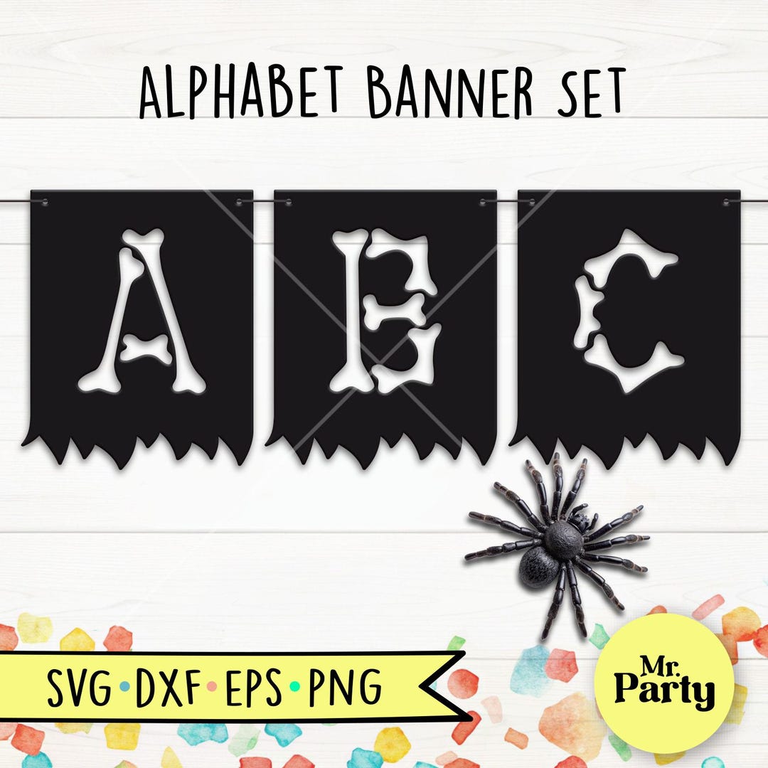 Bones Alphabet Banners SVG, Bunting SVG, DIY Custom Banners, Halloween ...