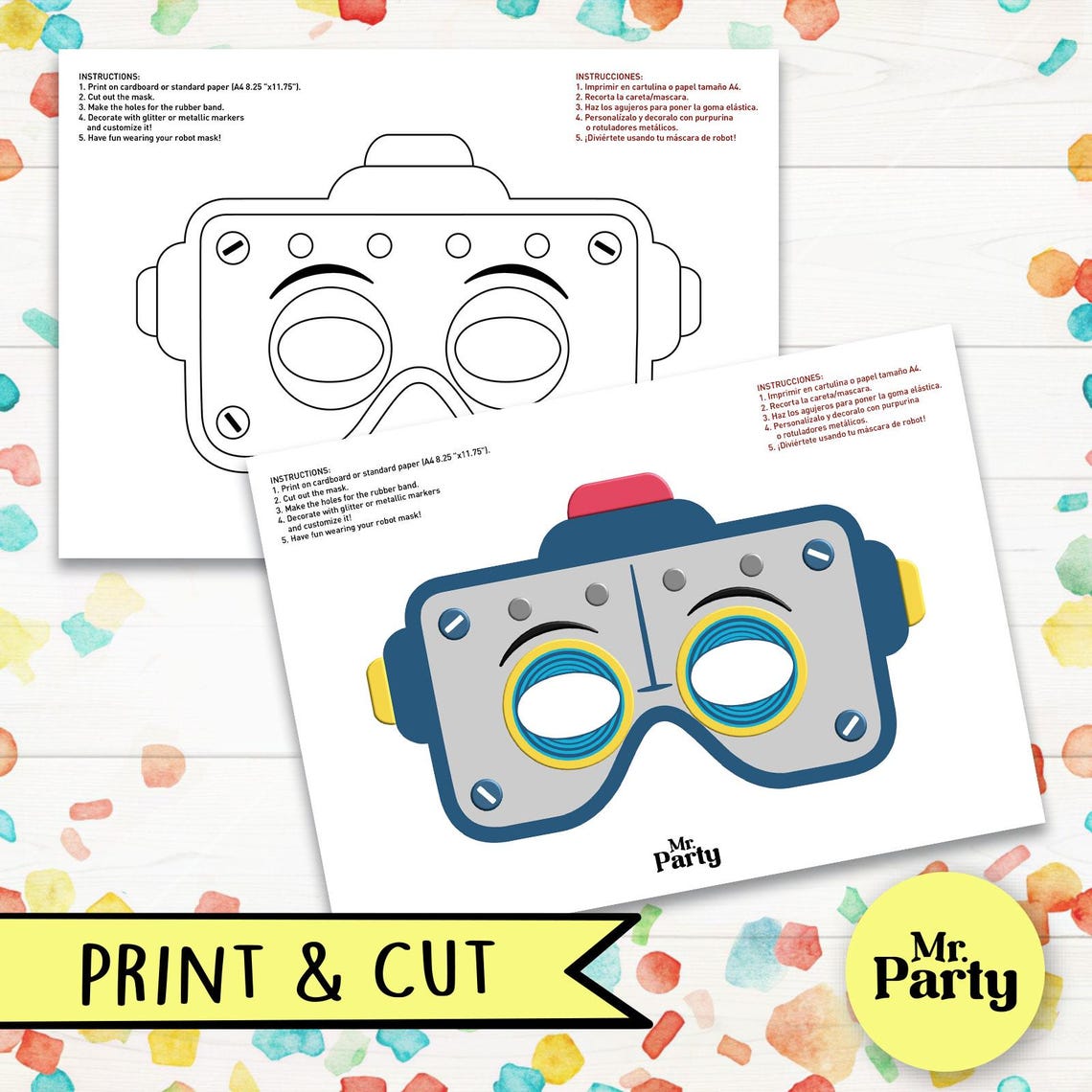 Robot Mask Printable Coloring, Robot Mask Pdf, Robots Party, Printable ...