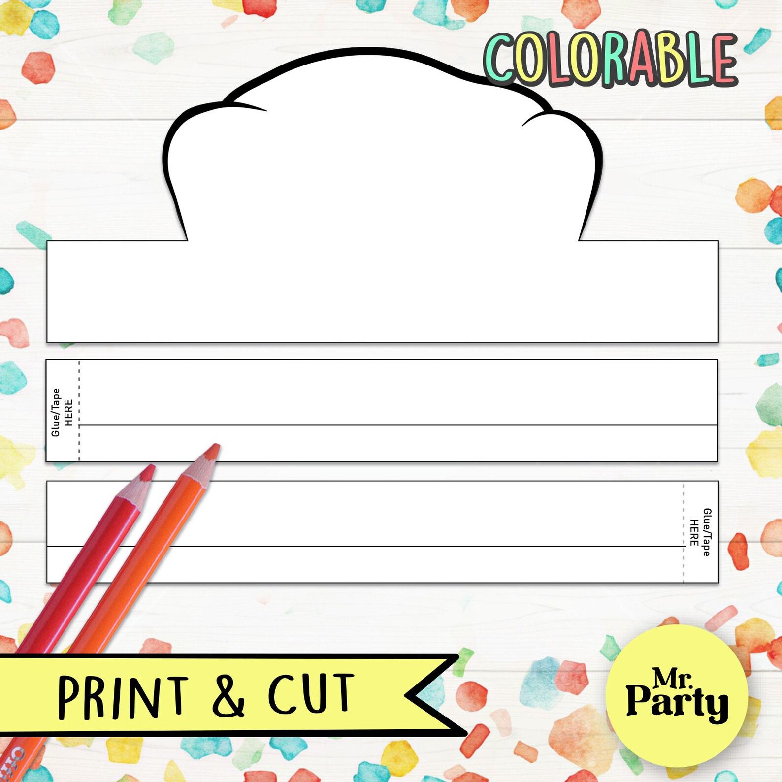 Chef Hat Paper Crown, Printable Cook Hat, Chef Hat Party, Printable and ...