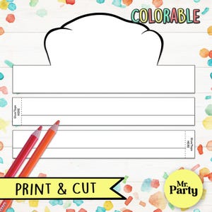 Chef Hat Paper Crown, Printable Cook Hat, Chef Hat Party, Printable and ...
