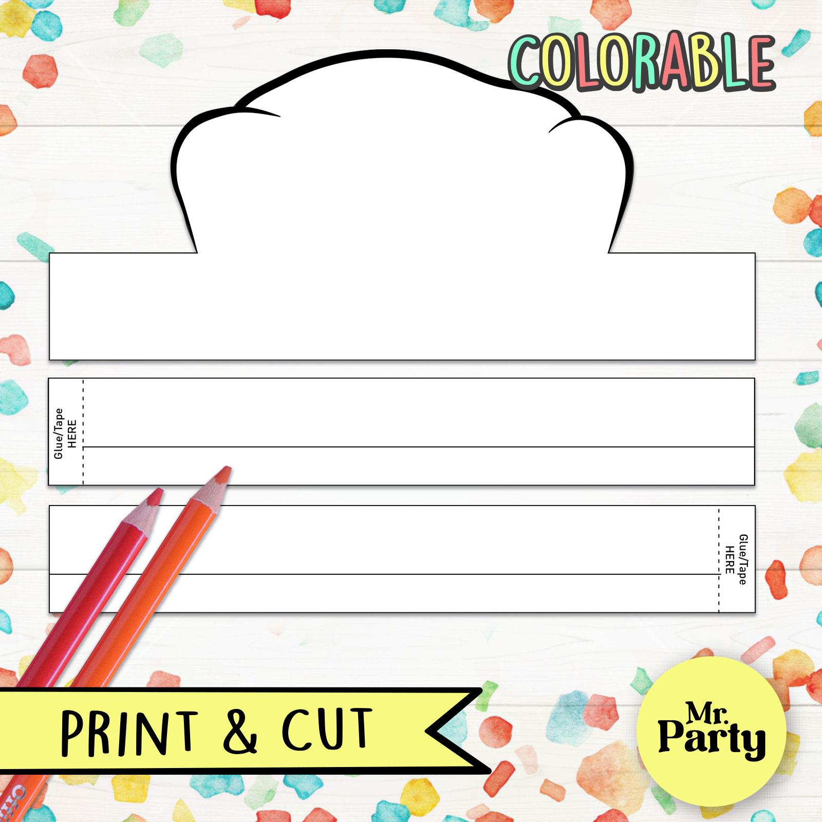 Chef Hat Paper Crown, Printable Cook Hat, Chef Hat Party, Printable and ...