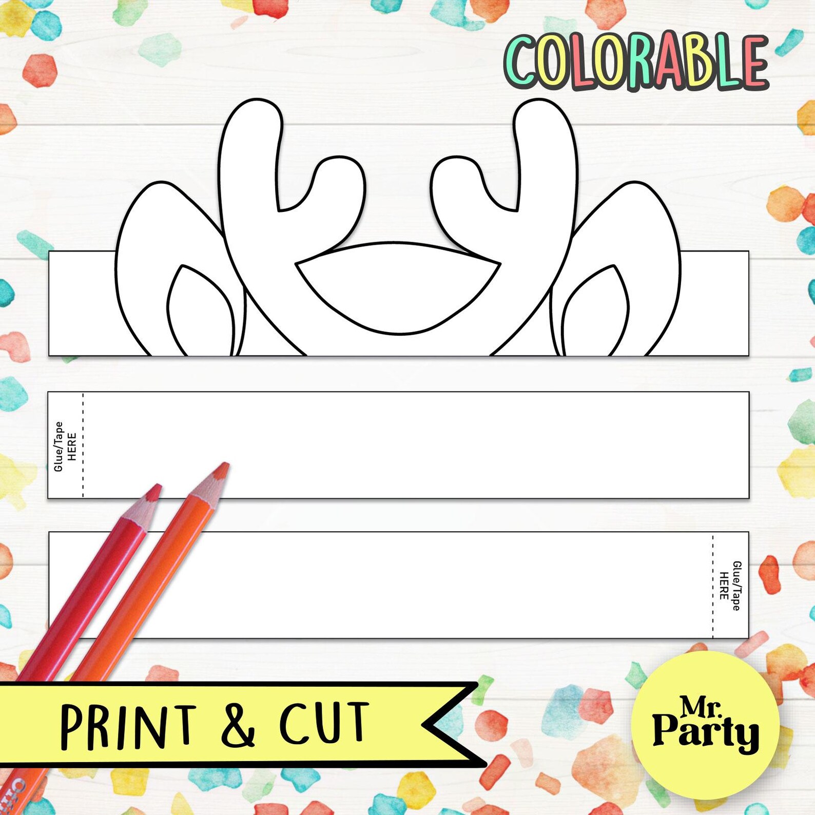 Reindeer Hat Paper Crown, Christmas Paper Crown Pdf, Printable Deer Hat ...