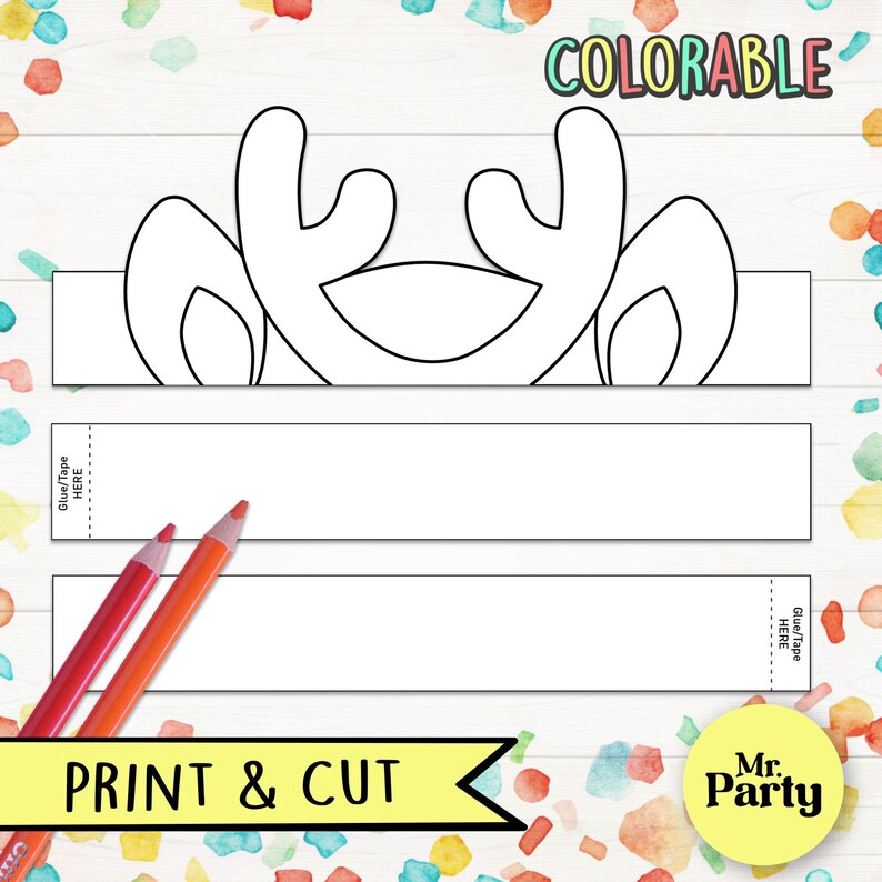 Reindeer Hat Paper Crown, Christmas Paper Crown Pdf, Printable Deer Hat ...