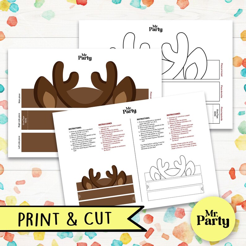 Reindeer Hat Paper Crown, Christmas Paper Crown Pdf, Printable Deer Hat ...