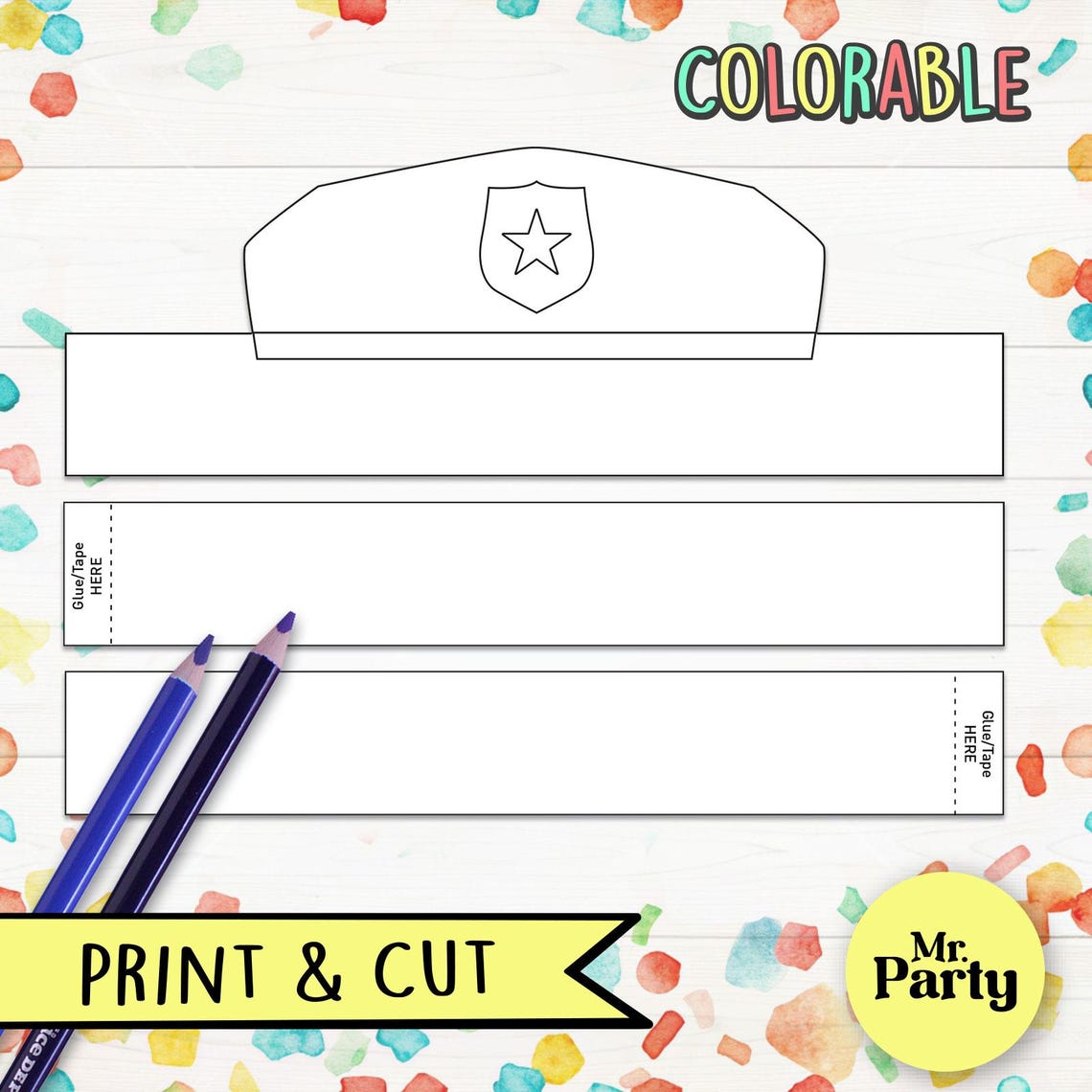 Police Hat Paper Crown, Printable Police Hat, Police Hat Party ...