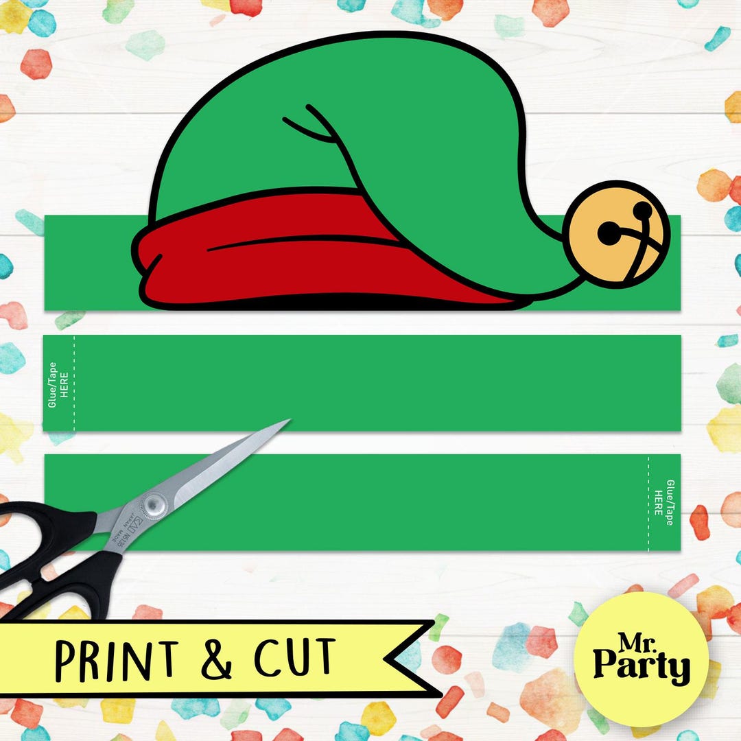 Elf Hat Paper Crown, Christmas Paper Crown Pdf, Printable Elf Hat ...