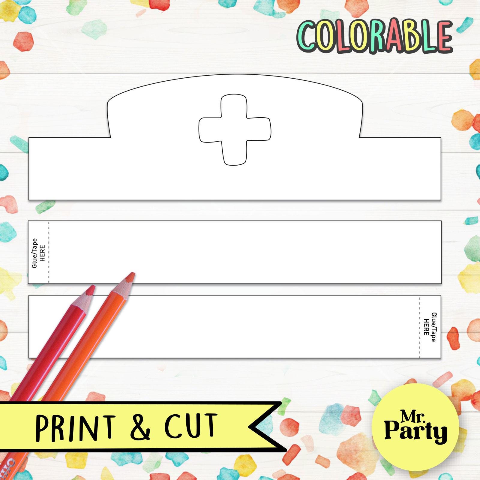 Doctor Hat Paper Crown, Printable Nurse Hat, Nurse Hat Party, Printable ...