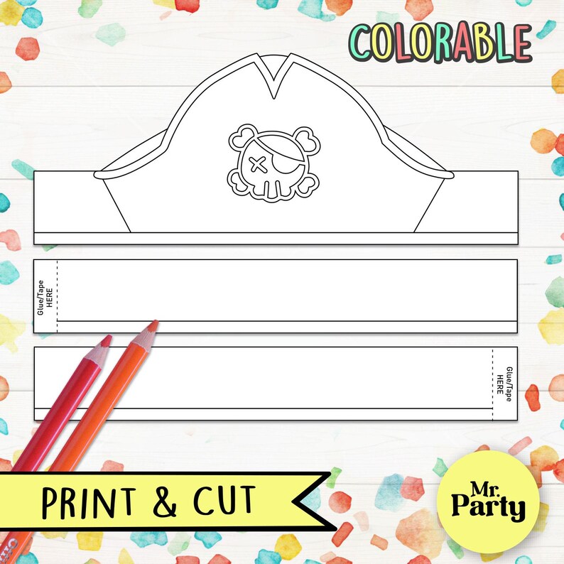 Pirate Hat Paper Crown, Printable Pirate Hat, Pirate Hat Party ...