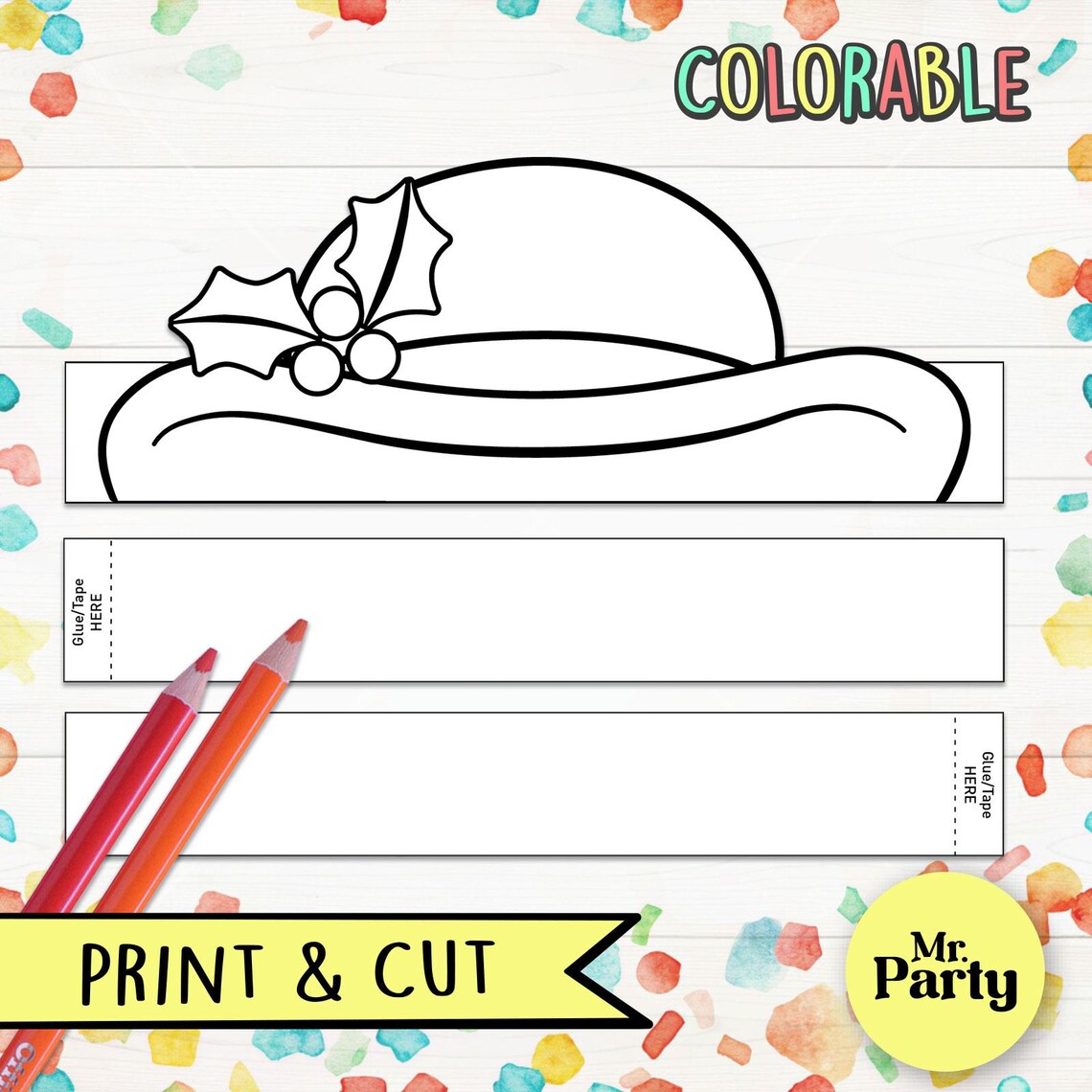 Santa Bowler Hat Paper Crown, Christmas Paper Crown Pdf, Printable ...