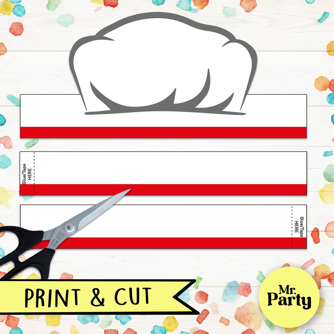 Chef Hat Paper Crown, Printable Cook Hat, Chef Hat Party, Printable and ...