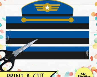 Pilot Hat Paper Crown, Printable Pilot Hat, Pilot Hat Party, Printable ...