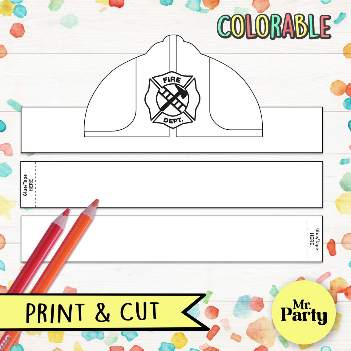 Fireman Hat Paper Crown, Printable Fireman Hat, Fireman Hat Party ...