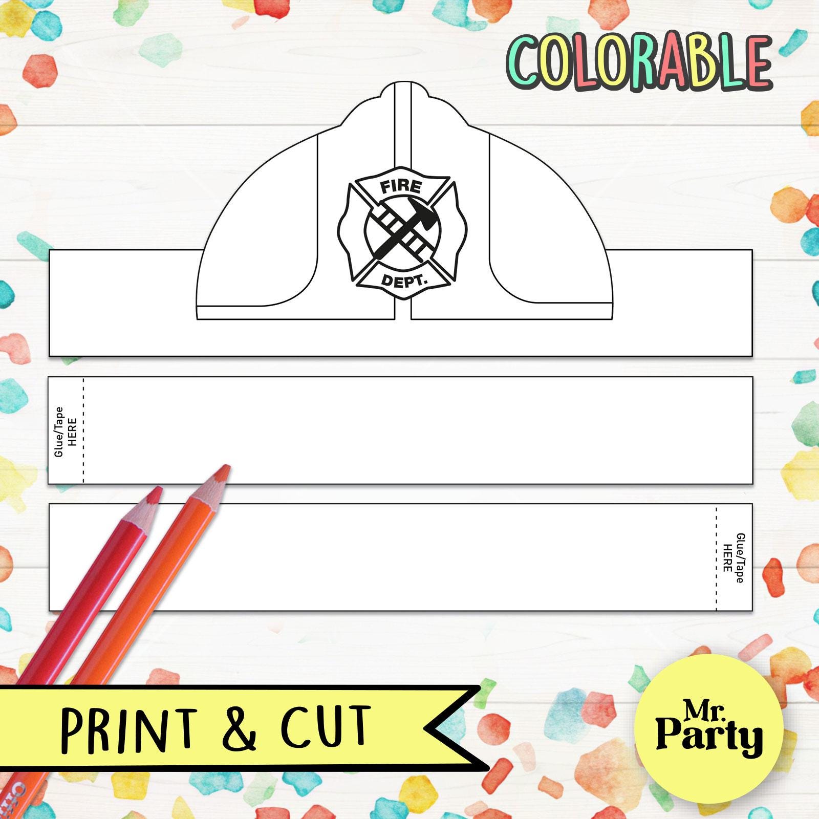 Fireman Hat Paper Crown, Printable Fireman Hat, Fireman Hat Party ...