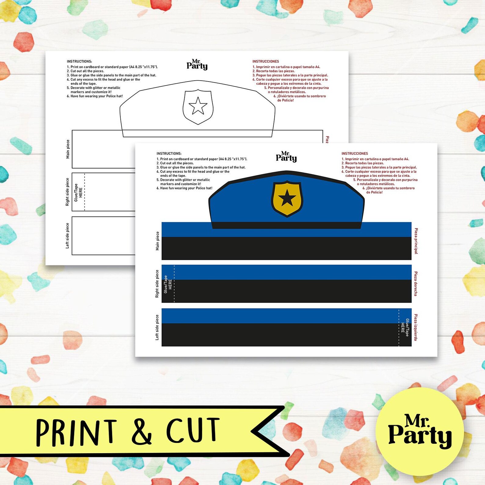 Police Hat Paper Crown, Printable Police Hat, Police Hat Party ...