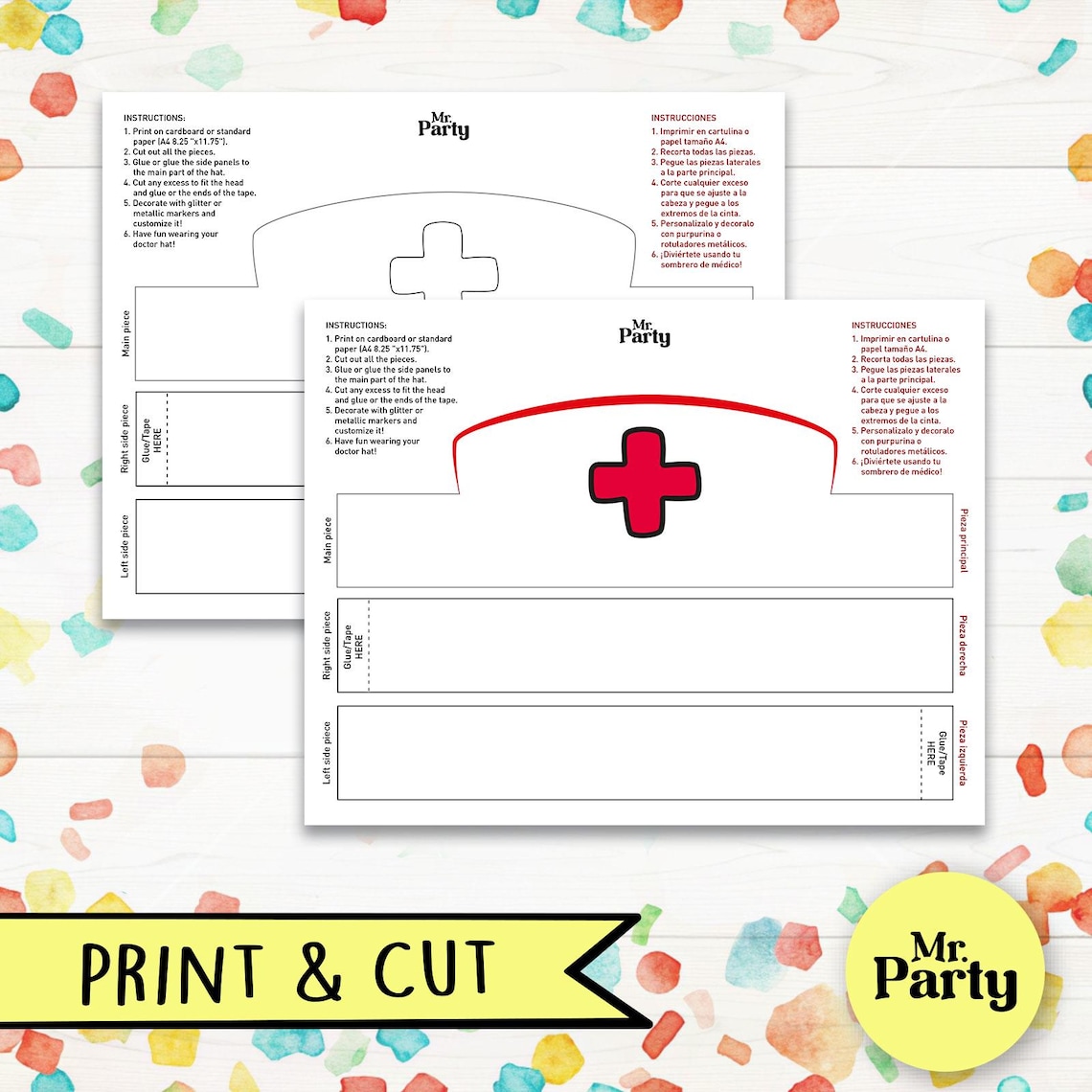 Doctor Hat Paper Crown, Printable Nurse Hat, Nurse Hat Party, Printable ...
