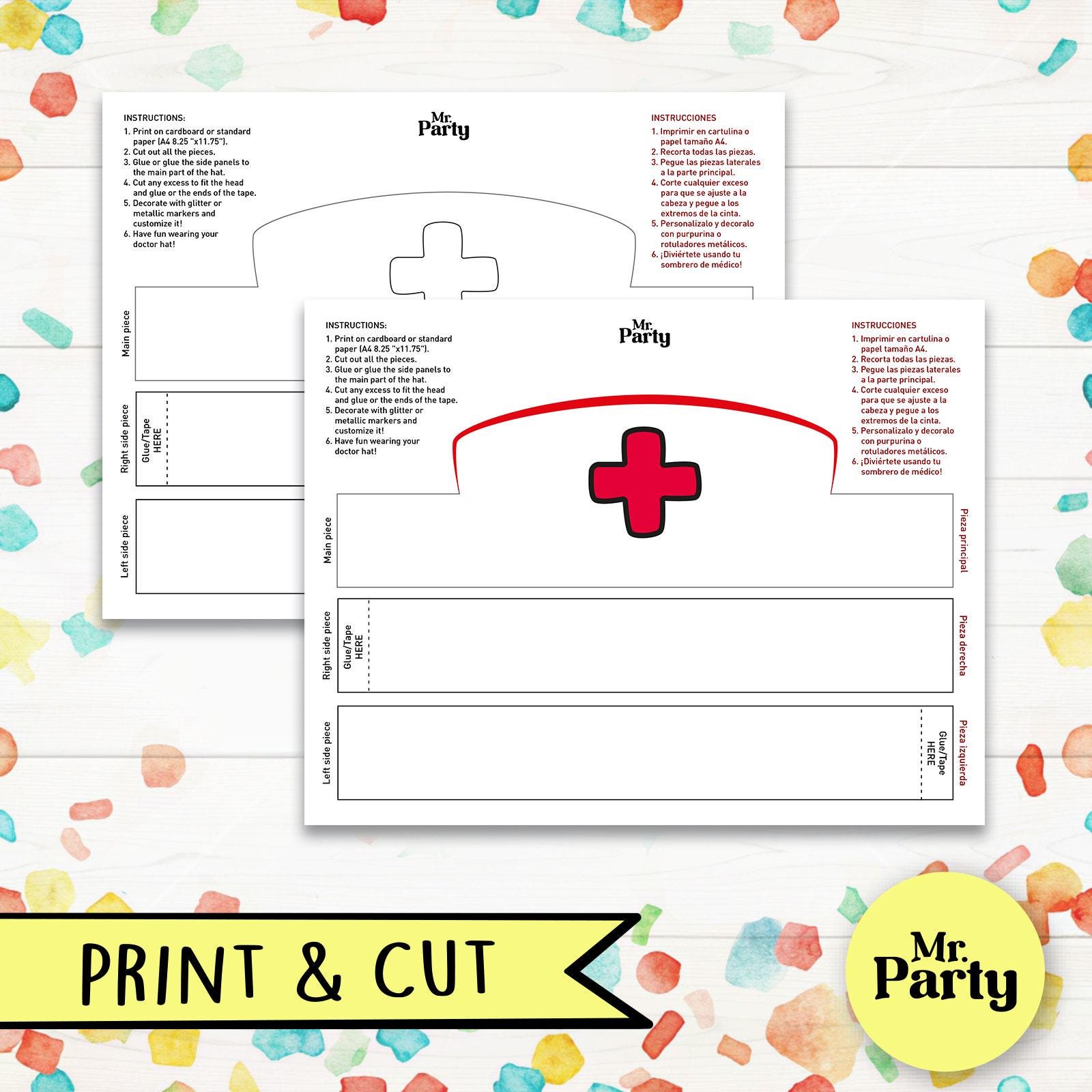Doctor Hat Paper Crown, Printable Nurse Hat, Nurse Hat Party, Printable ...