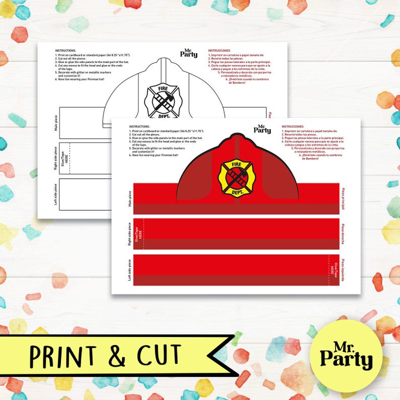 Fireman Hat Paper Crown, Printable Fireman Hat, Fireman Hat Party ...