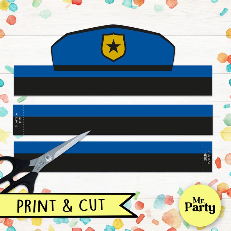 Police Hat Paper Crown, Printable Police Hat, Police Hat Party ...